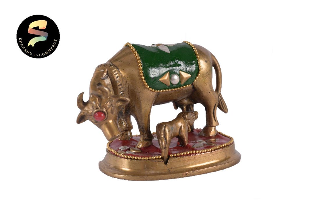Brass Gau Mata | Sacred Cow Statue | Hindu Religious Decor | Brass Cow ...