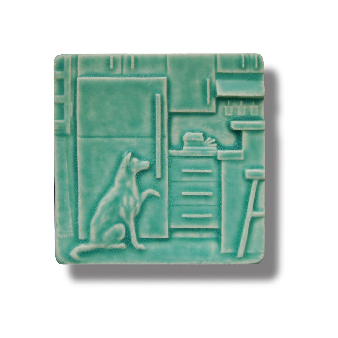 Dog Tile Dog at Fridge Tile Cottage Core Dog Art Ceramic Porcelain Dog ...