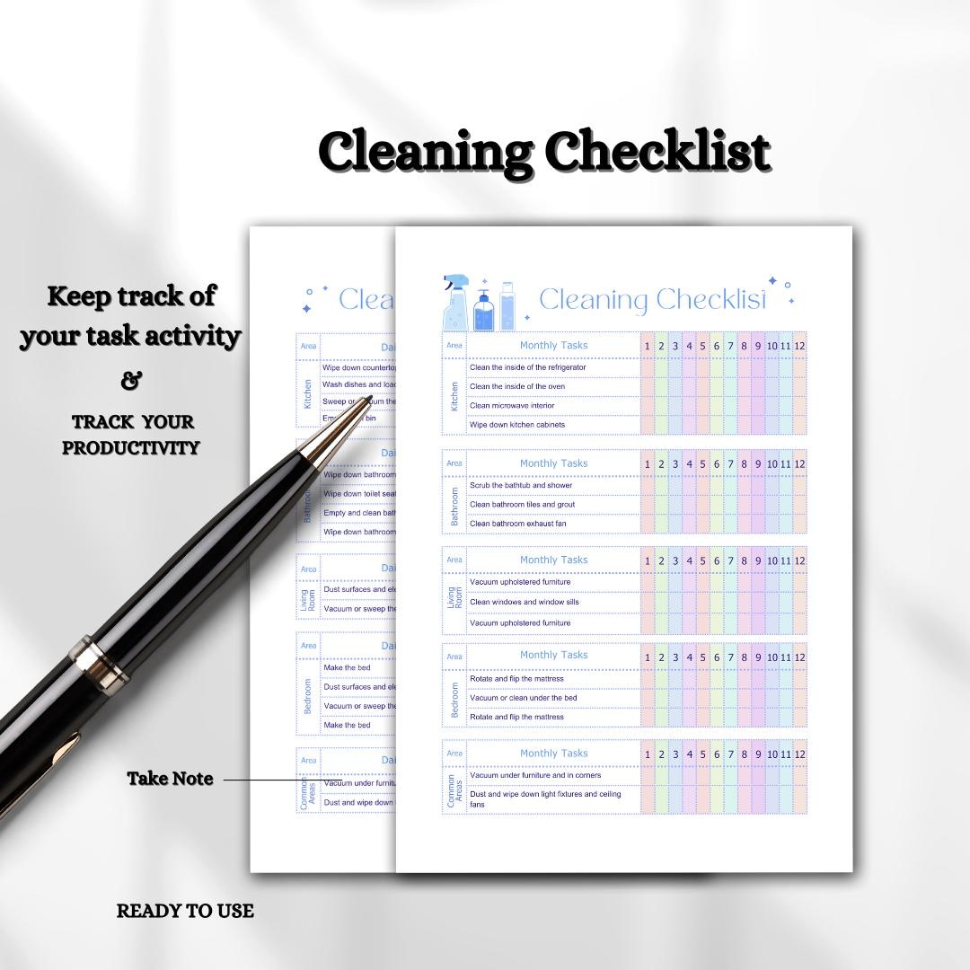 Colorful Cleaning Checklist Set, Daily Monthly Planner, Home ...