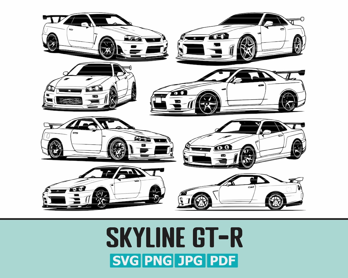 Skyline GT-R R34 SVG Bundle | Iconic Skyline GTR R34 Designs | Sports ...