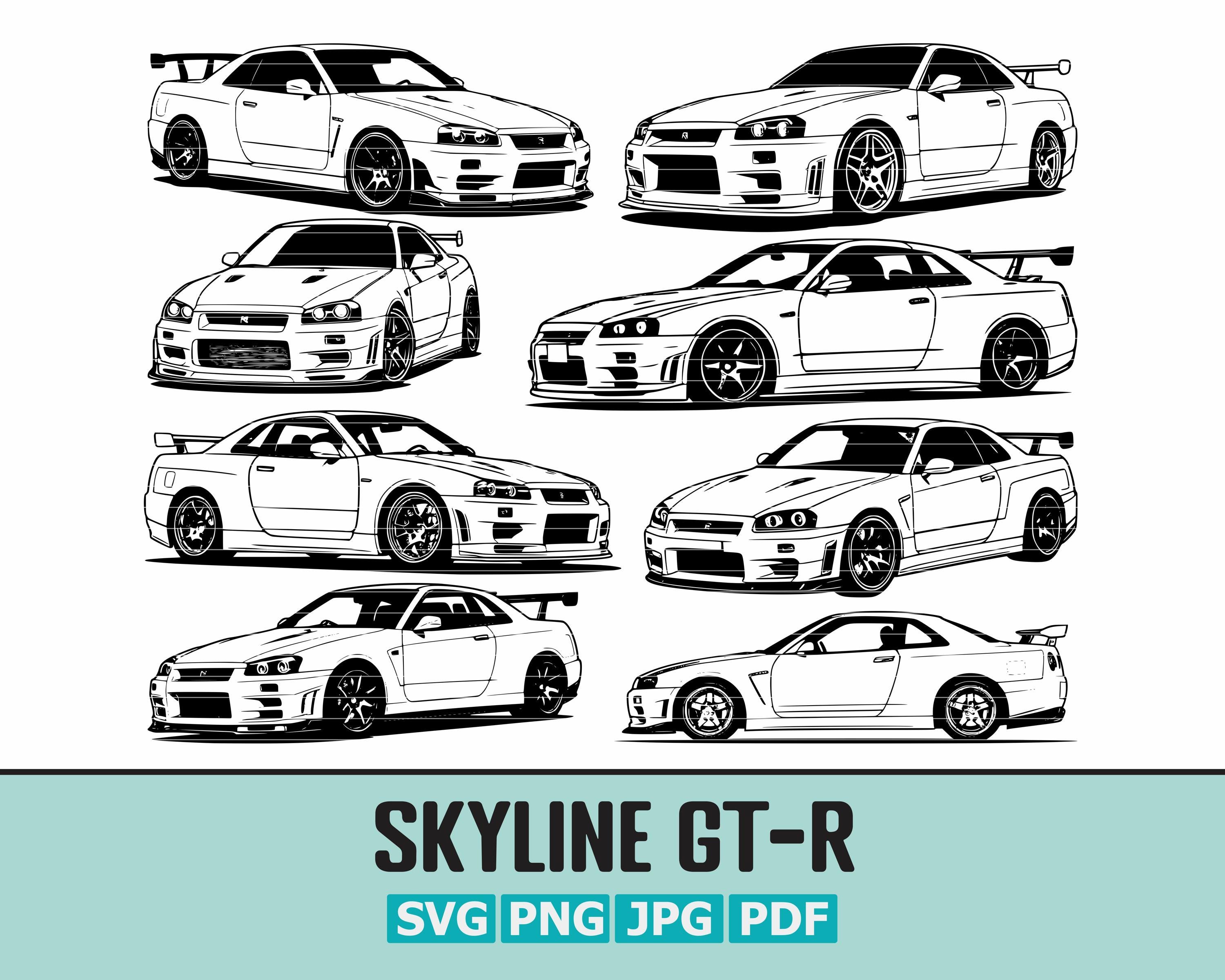 Skyline GT-R R34 SVG Bundle | Iconic Skyline GTR R34 Designs | Sports ...