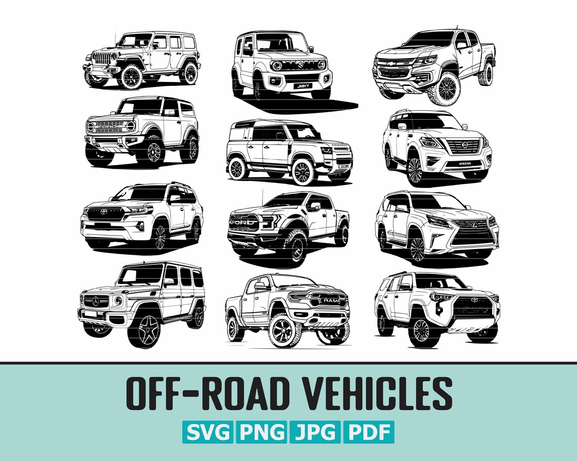 Off-road Cars SVG Bundle | 12 Modern & Iconic 4x4 Designs | Off-road ...