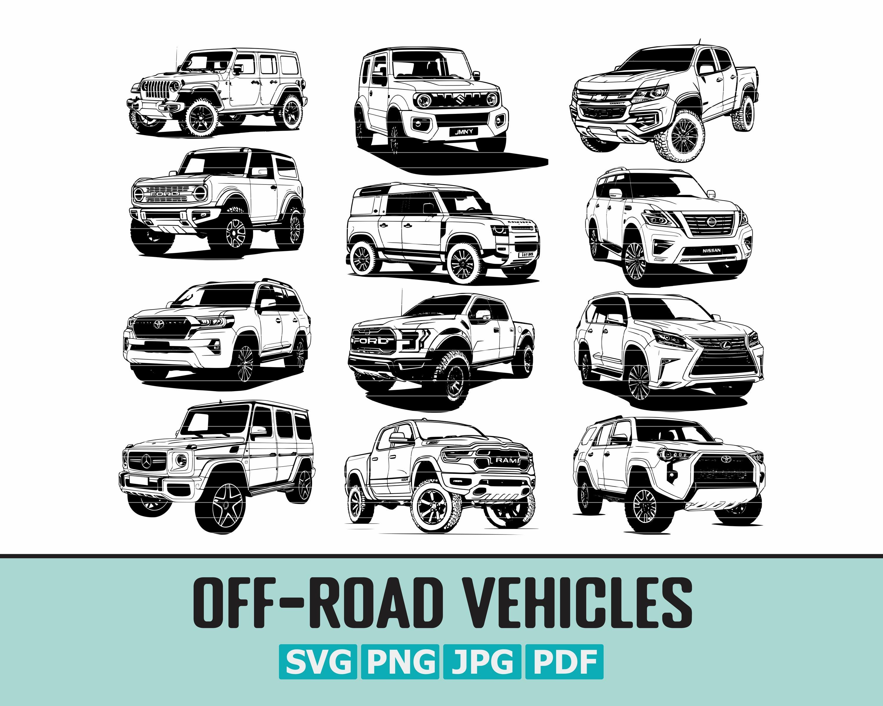 Off-road Cars SVG Bundle | 12 Modern & Iconic 4x4 Designs | Off-road ...