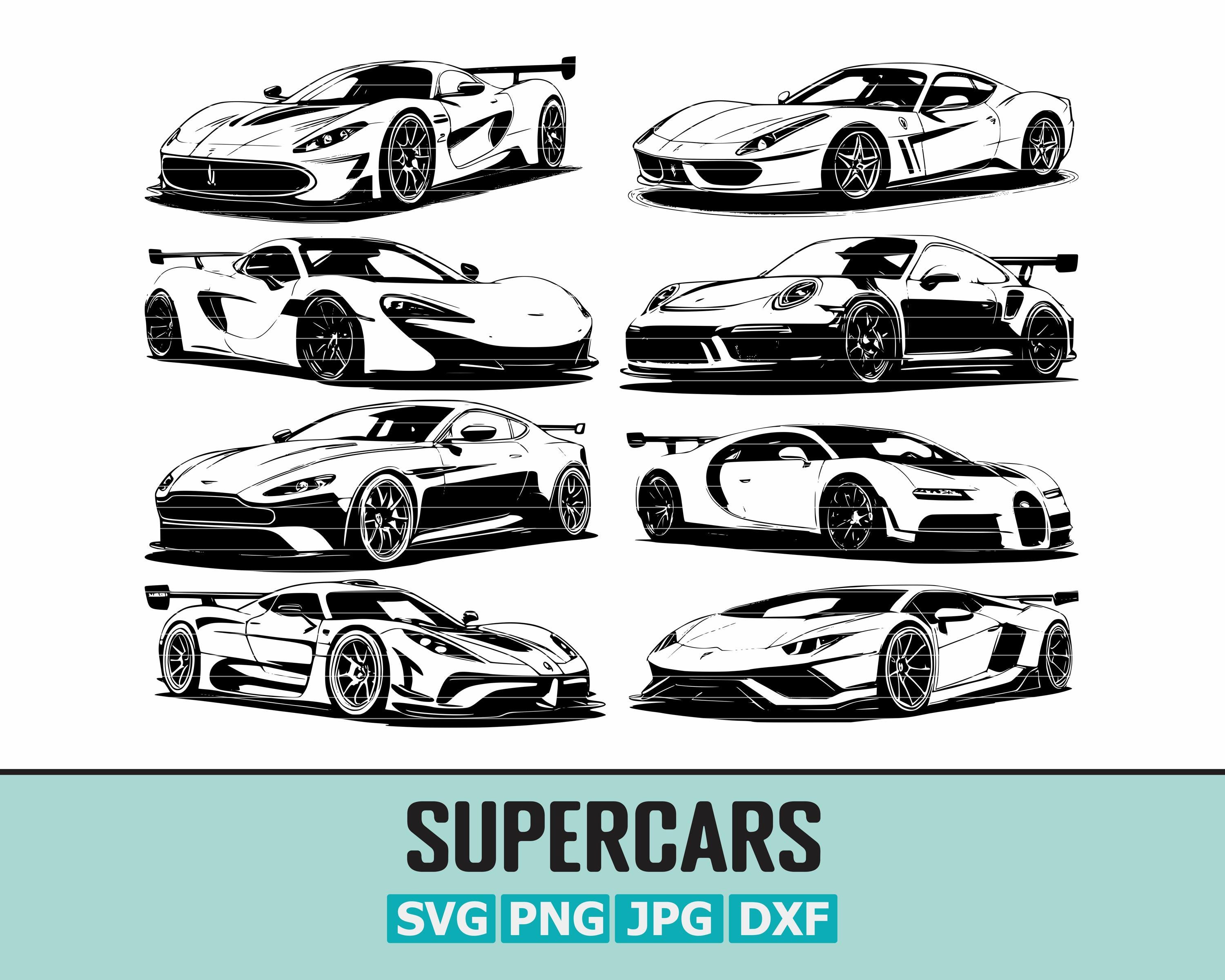 Modern Supercars SVG Bundle | 8 Iconic Designs Inspired by Legendary ...