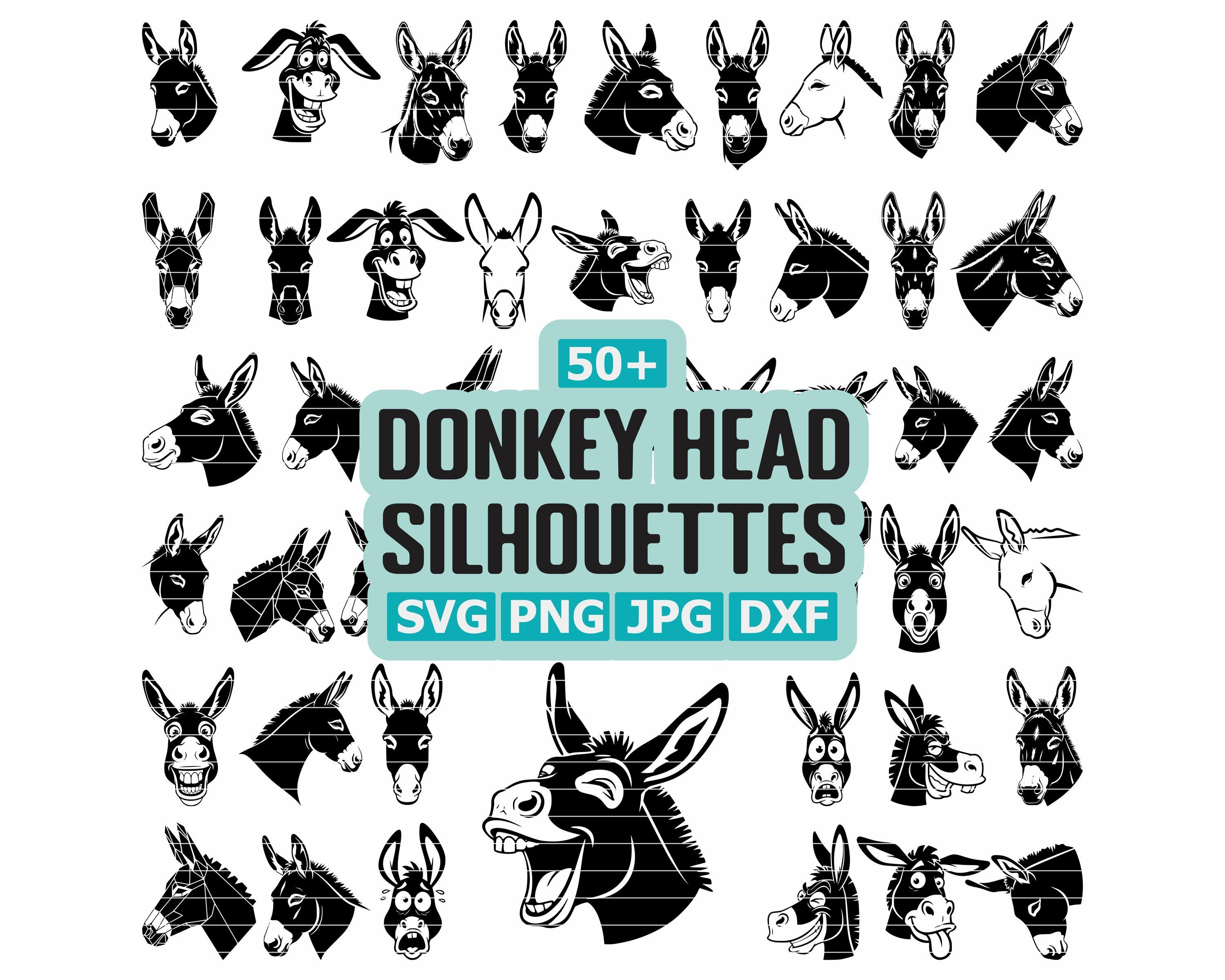 Donkey Head Silhouettes, Line Art SVG Bundle: 50+ Rustic Farm Animal ...