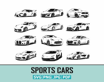 Sports Cars SVG Bundle | 12 Iconic High-performance Automobile | Modern ...