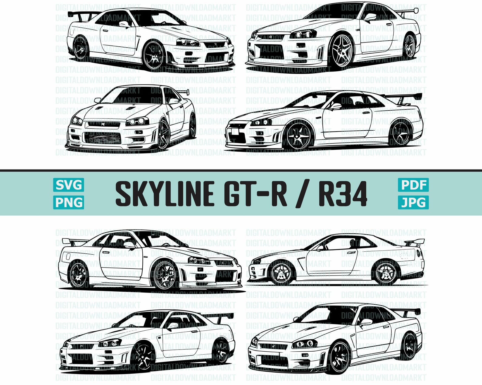 Skyline GT-R R34 SVG Bundle Iconic Skyline GTR R34 Designs Sports Car ...