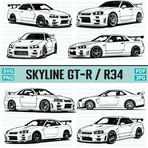 Skyline GT-R R34 SVG Bundle Iconic Skyline GTR R34 Designs Sports Car ...
