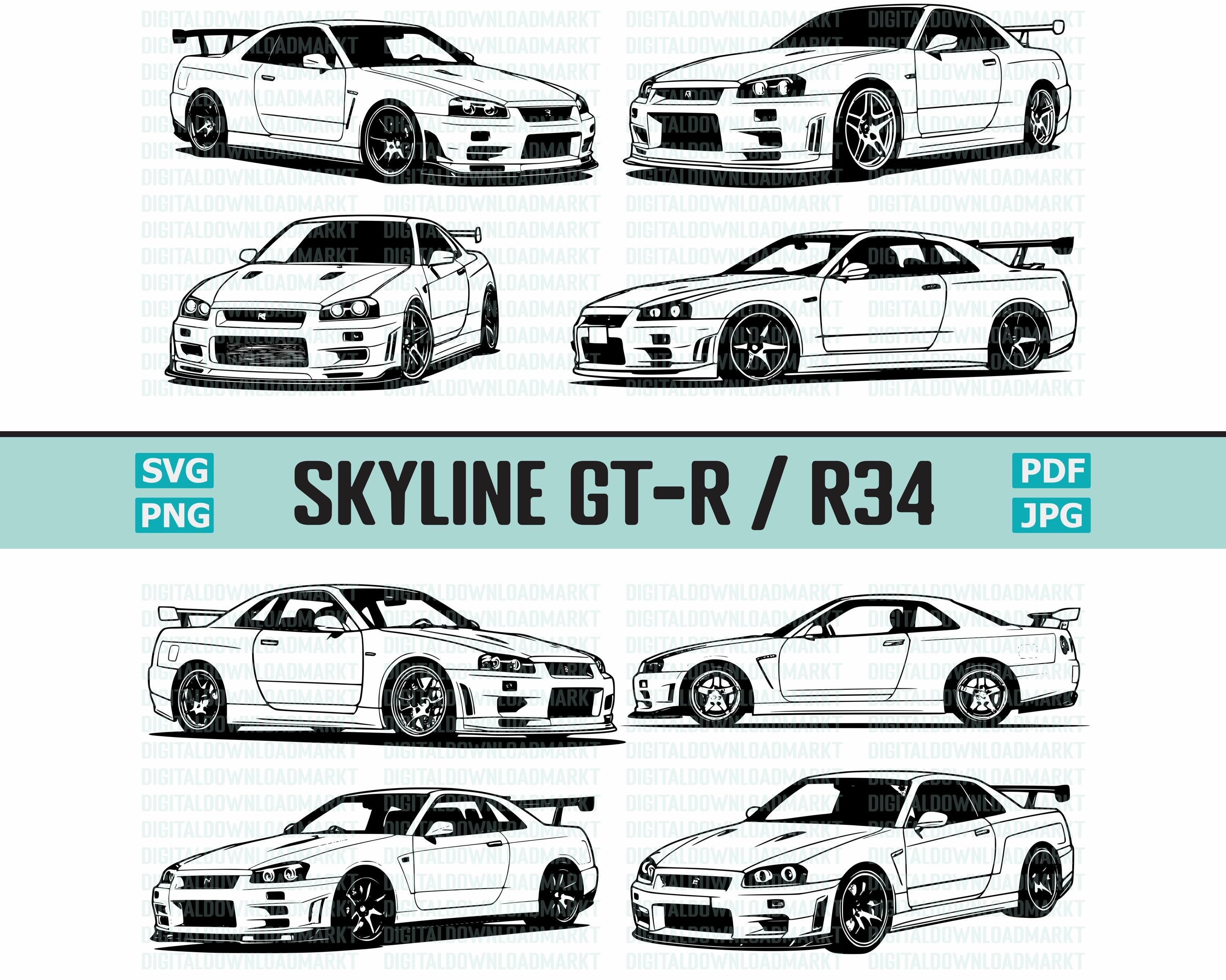 Skyline GT-R R34 SVG Bundle Iconic Skyline GTR R34 Designs Sports Car ...