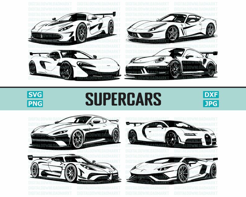 Modern Supercars SVG Bundle 8 Iconic Designs Inspired by Legendary ...