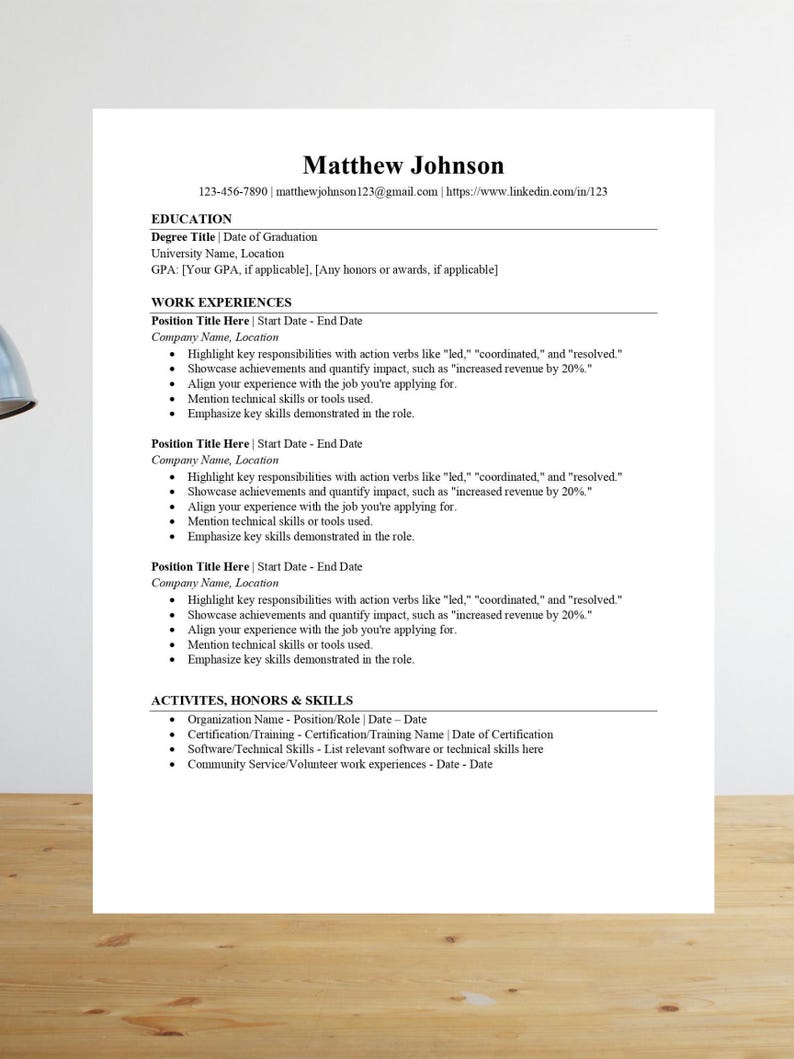 Best College Student Resume Template - Etsy