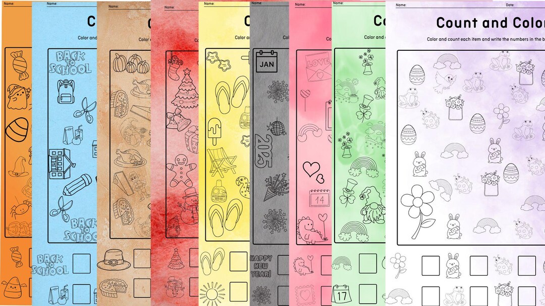 Count and Color Worksheets - Etsy