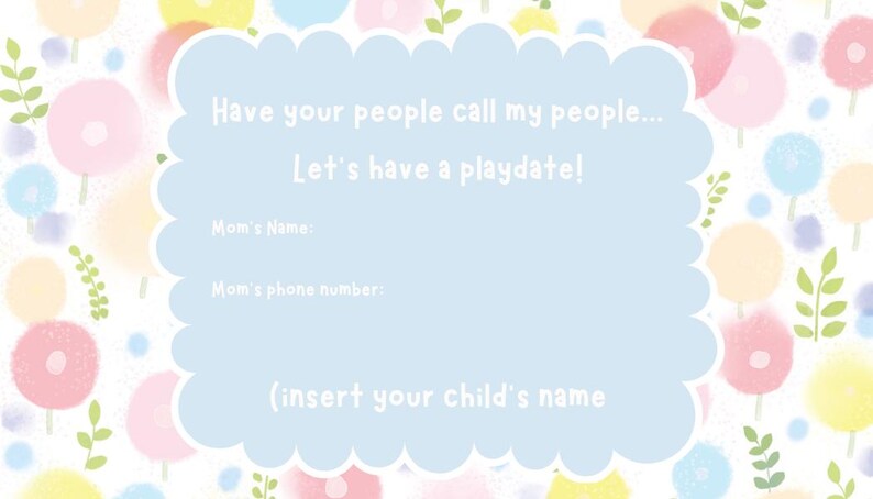 Editable Playdate Cards for Kids. Printable Contact Card. Keep in Touch ...