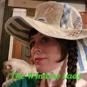 The Window Lady Designer Patchwork Upcycled Hat Antique Sack Feed Flour ...