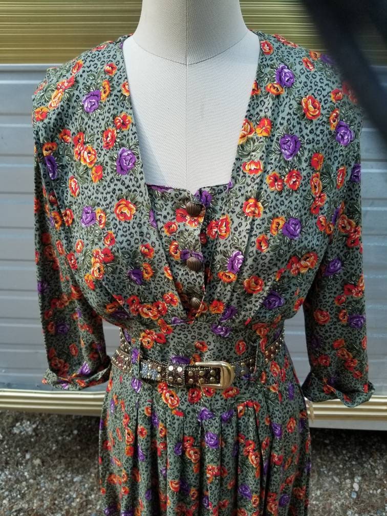 80s 1980s High Waisted Floral Dress Rocker Punk Leopard Boho | Etsy