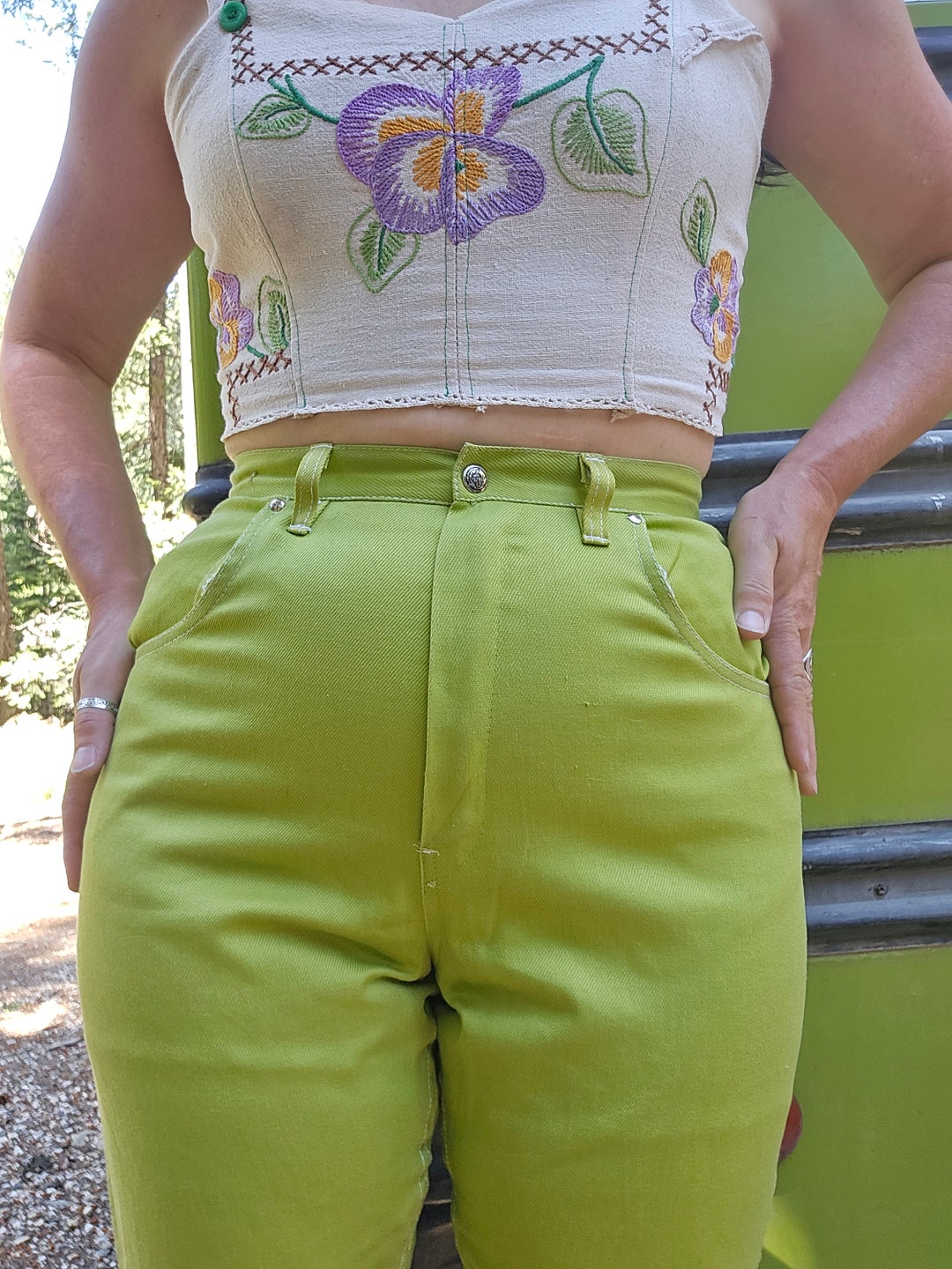 60s 1960s Chartreuse Regal Rancher Wrangler 50s Style Denim Jeans Waist ...