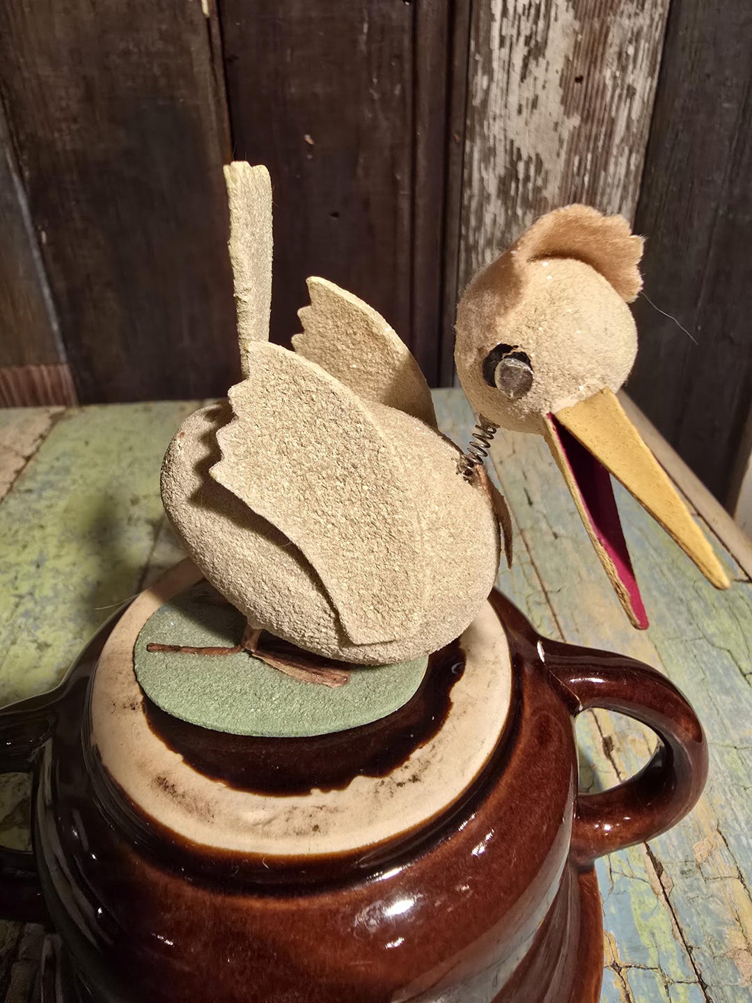 Vintage Easter Egg Paper Machè Nodding Mica Duck Spring Head Bonnet ...