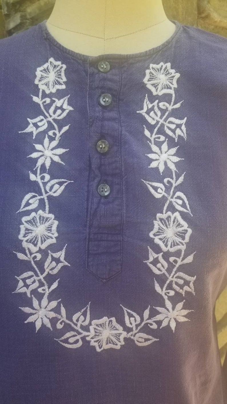 Indigo 60s 70s Embroidered Indian Cotton Top Blouse Embroidery Boho - Etsy
