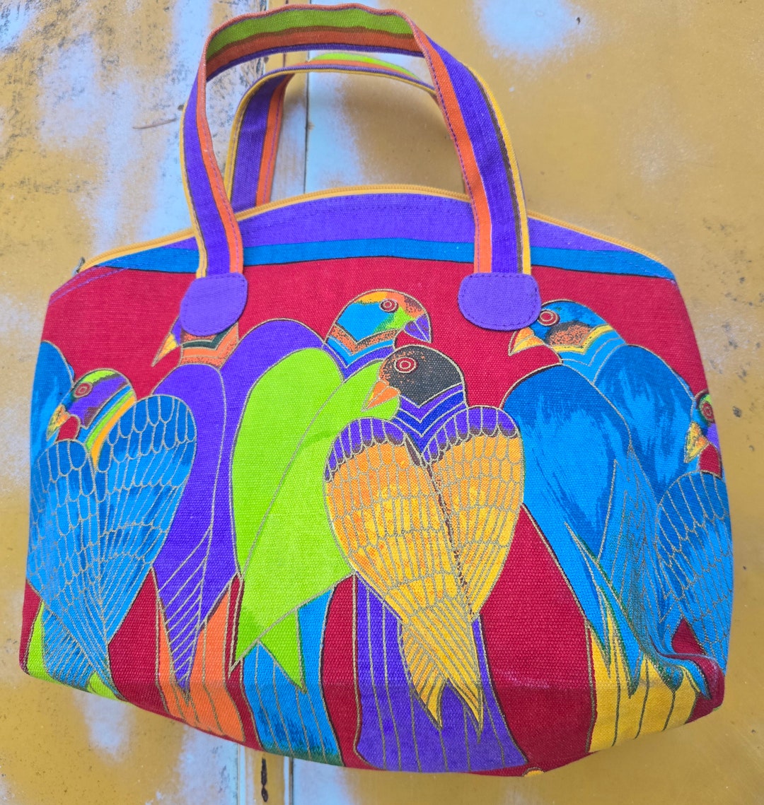 Laurel Burch Bird Theme Tote Purse Bag Gift 90s 1990s 80s Fun Neon Punk ...