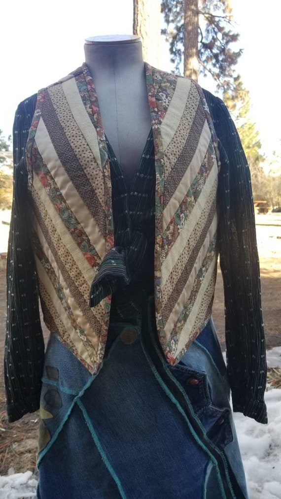 Patchwork quilted 1970s 70s vest cottage core calico … - Gem