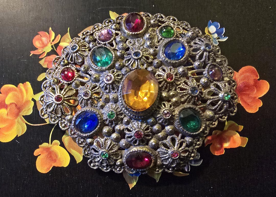 Vintage Antique Dress Fur Clip Brooch 30s Deco Rheinstone Filigree ...