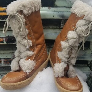 Cabela's 70s Caramel Colored Faux Fur Leather Winter Lace up Boots Size ...
