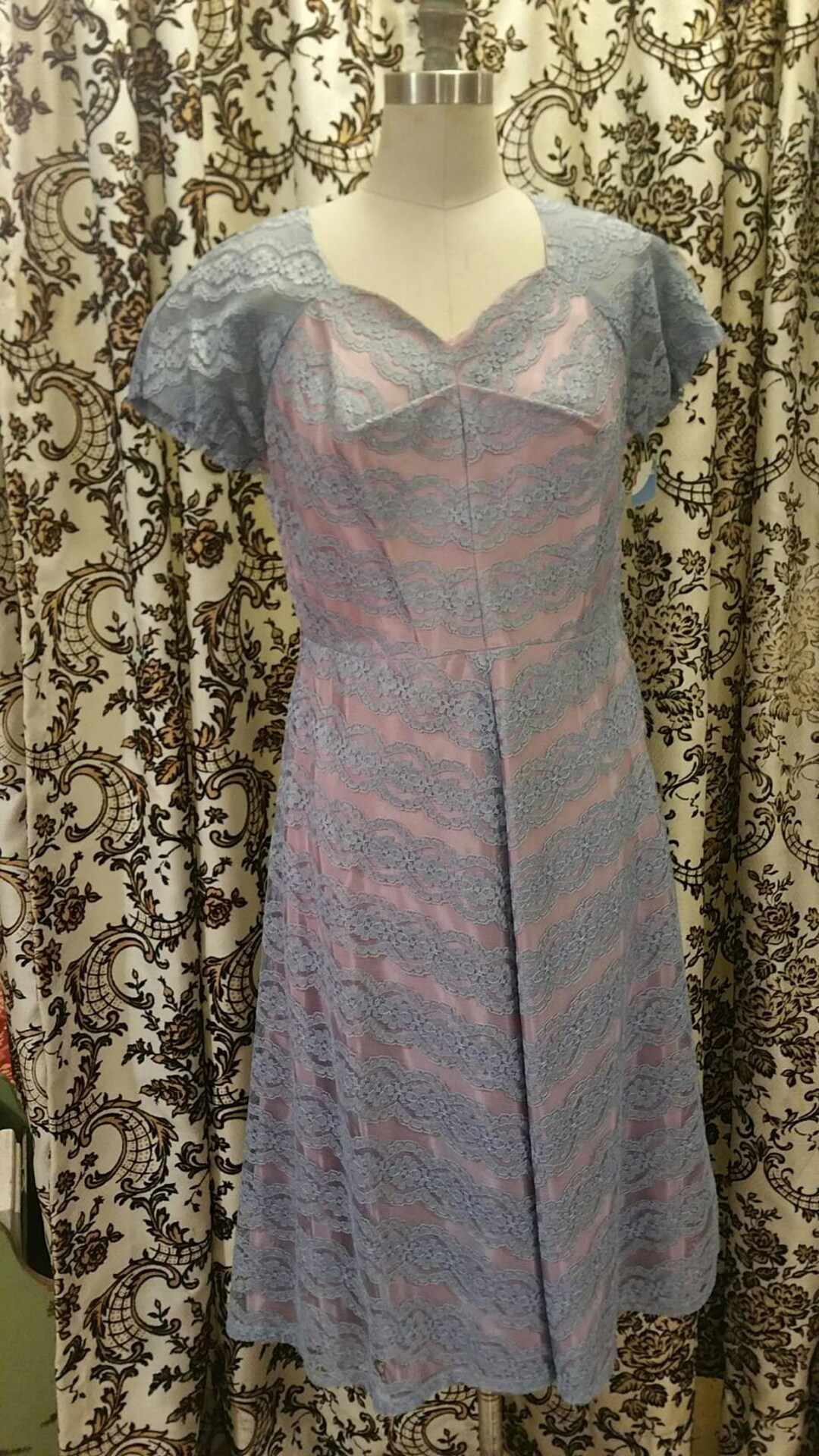 50s 1950s Blue and Lavender Dress Gown Rockabilly Bombshell Viva Pinup ...