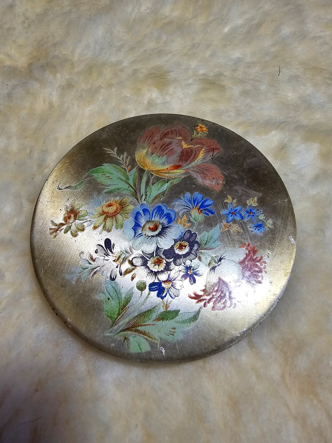 Vintage 1950s Floral Large 4" Powder Makeup Compact Poppies Metal Box ...
