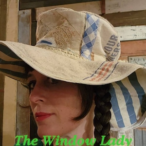 The Window Lady Designer Patchwork Upcycled Hat Antique Sack Feed Flour ...