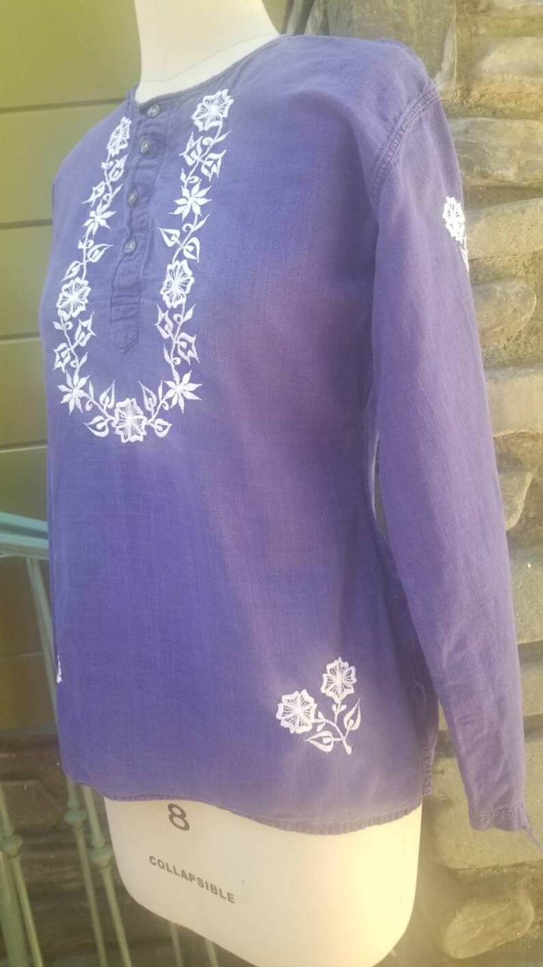 Indigo 60s 70s Embroidered Indian Cotton Top Blouse Embroidery Boho - Etsy
