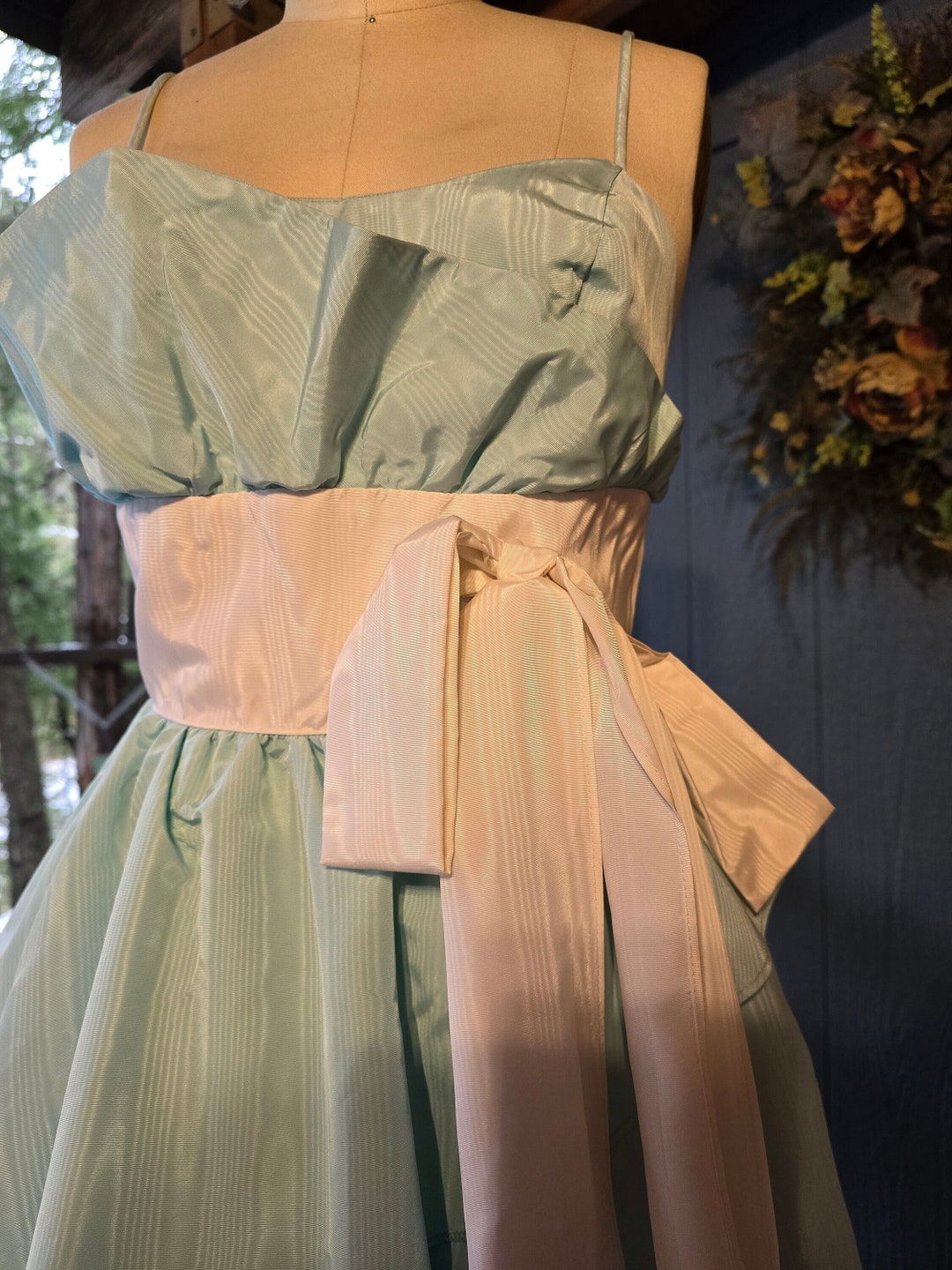 1980s 80s Gunne Sax Designer Sea Foam Green Dress Gown Formal Taffets ...