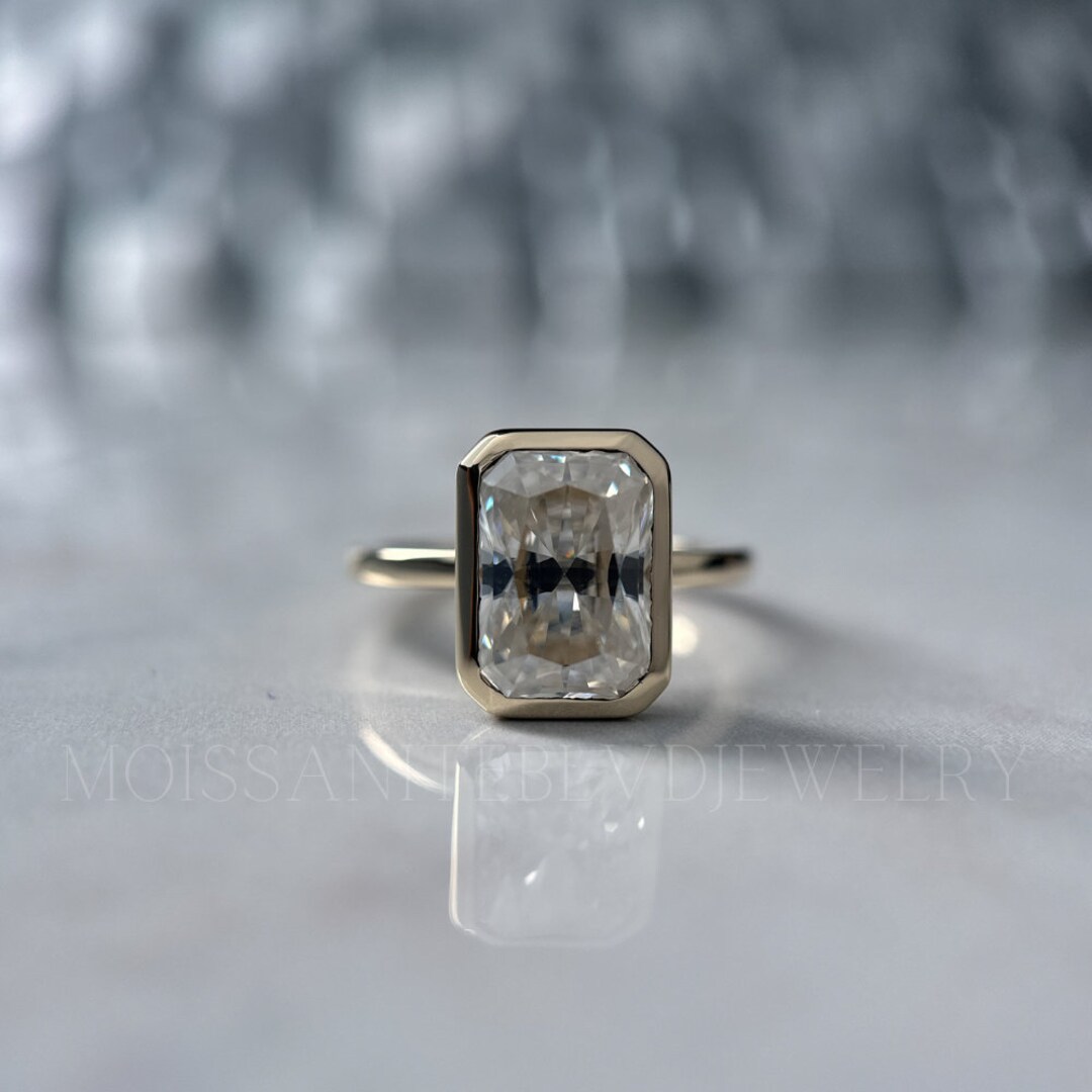 Solitaire Bezel Set Wedding Ring 3ct Radiant Cut Moissanite Bezel Set ...