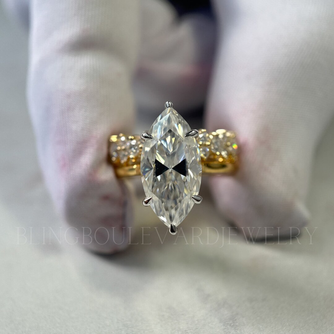 Marquise Bridal Set Wedding Ring Set Marquise Cut Moissanite Engagement ...