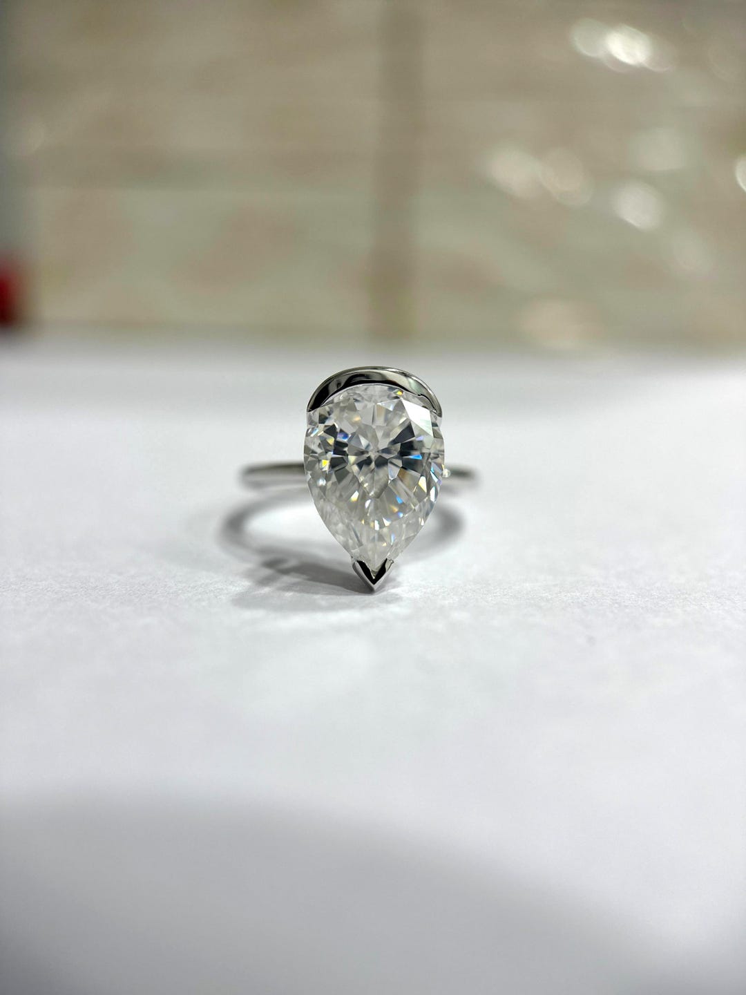 Half Bezel Pear Cut Ring Open Gallery Setting. 3 Carat Pear Cut ...