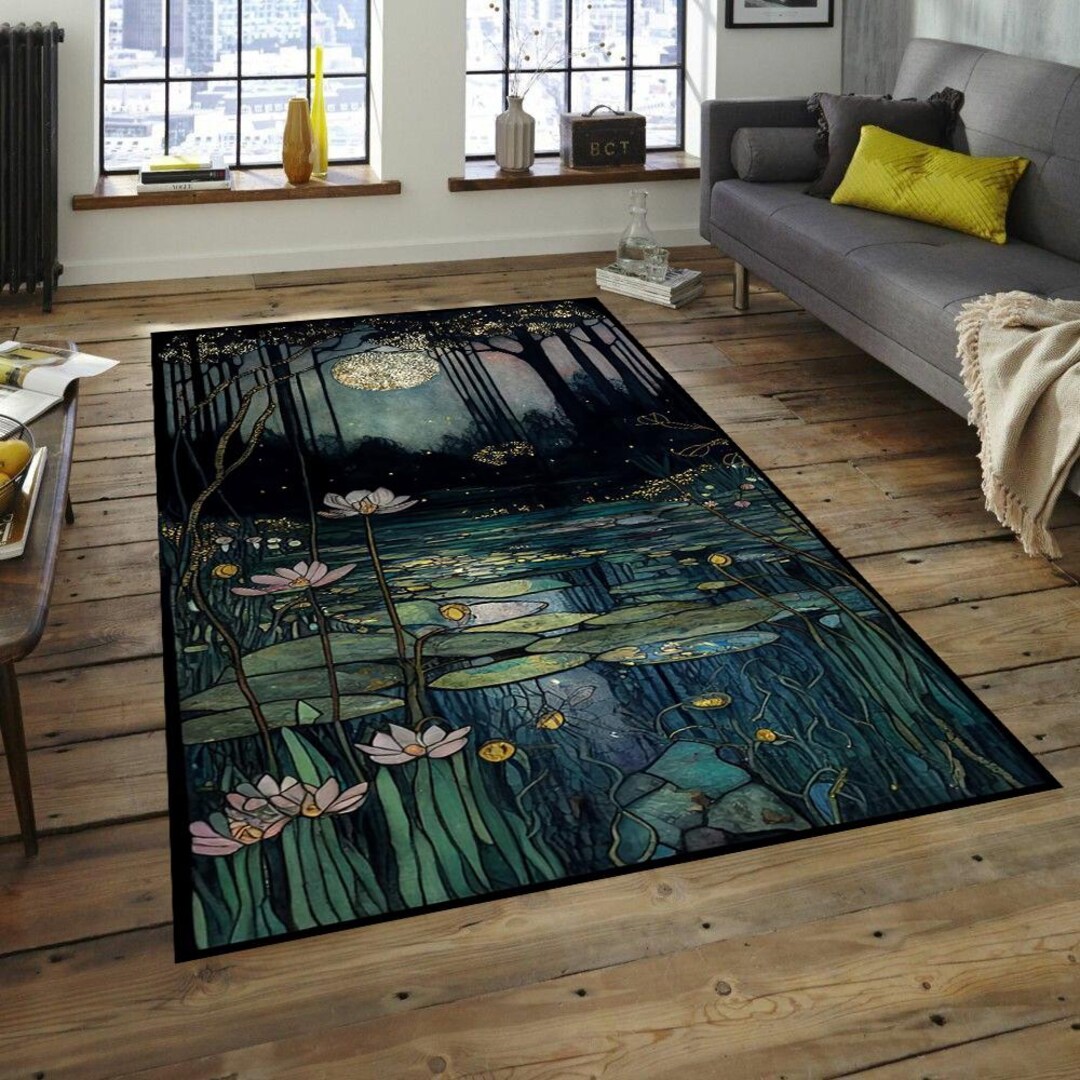Forest Night Rug, Lake Night Rug, Living Room Rug, Antibacterial Rug ...