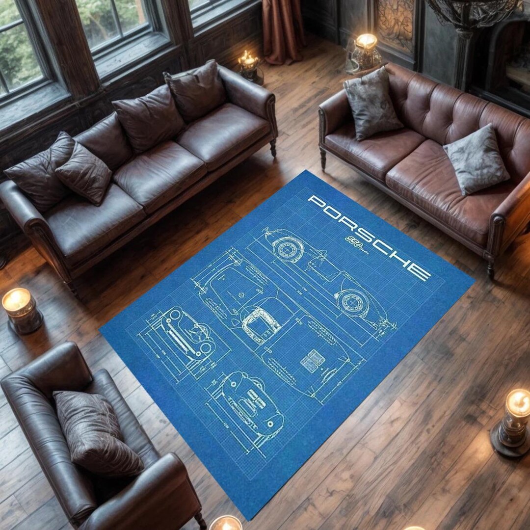 Blue Porsche 550 Spider Rug, Porsche Drawing Rug, Porsche Rug ...