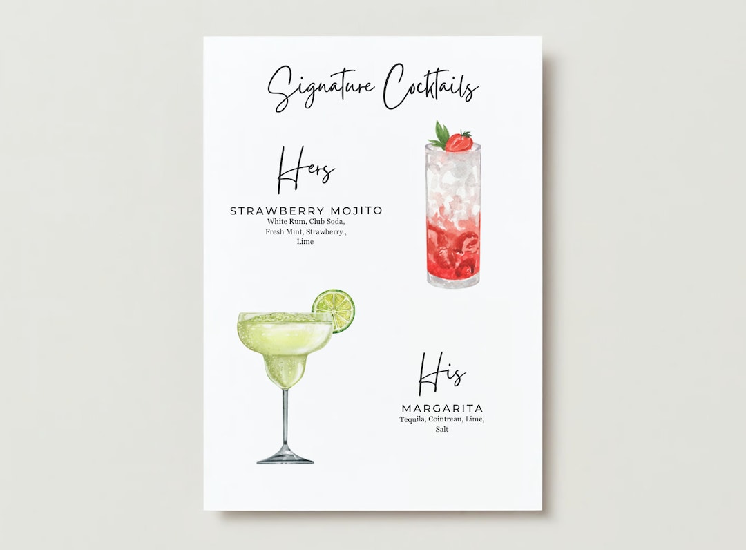 His and Hers Cocktail Menu - Etsy