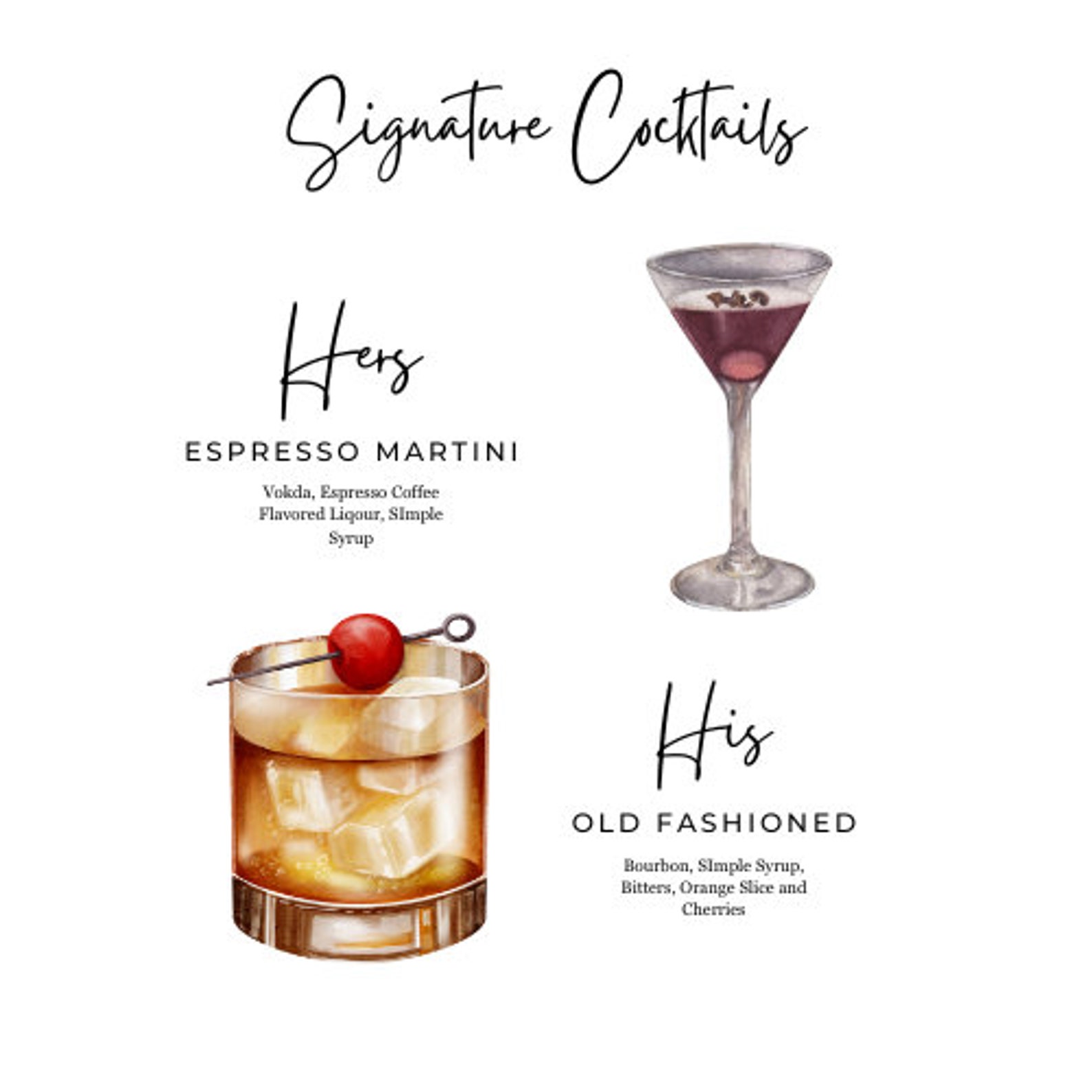 His & Hers Signature Cocktail Menu – Wedding Bar Sign (digital Download ...