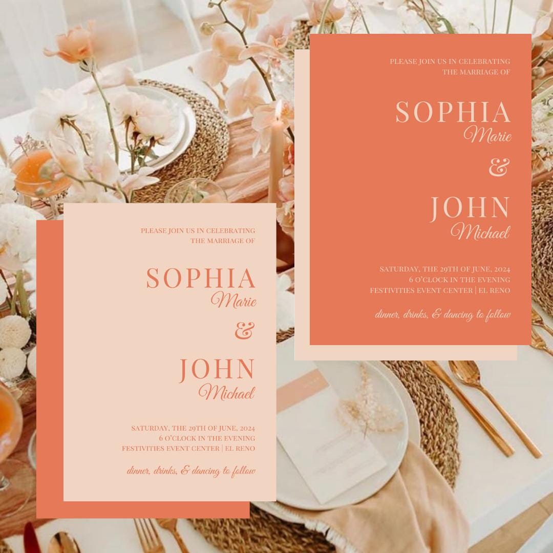 Peach Wedding Invitation Suite - Customizable Editable Template - Canva ...