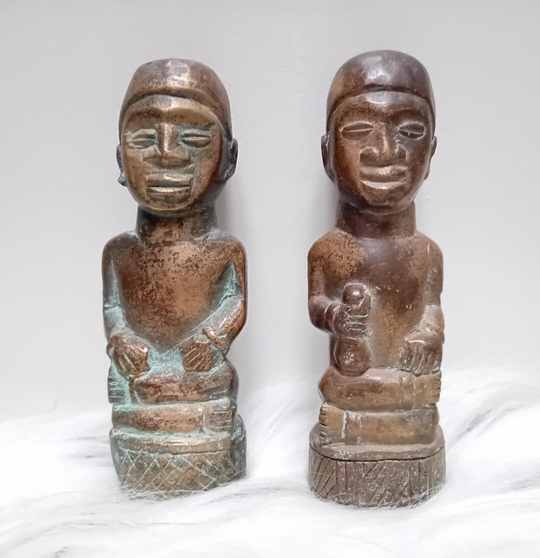 Two Ancient African Tribal Funeral Statues/figurines in Bronze Alloy ...