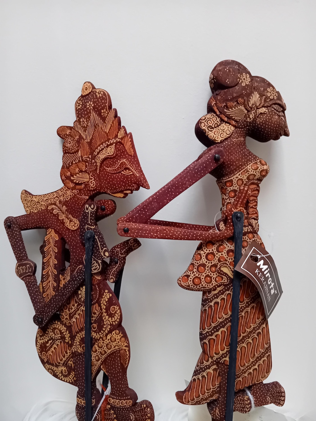 Two Indonesian Wayang Puppets on a Stick, Dewi and Rama, Like New With ...
