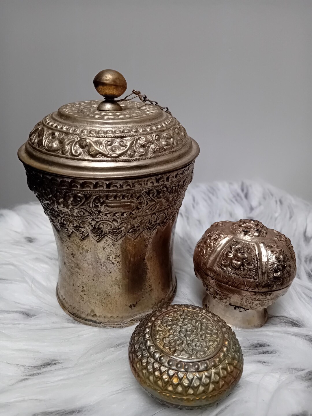 Antique Betel Nut Set in Tribal Silver, Laos Southeast Asia, Early ...