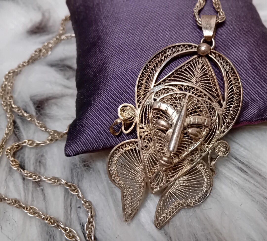 Gorgeous African Silver Filigree Pendant Mask With Its Chain, Africa ...