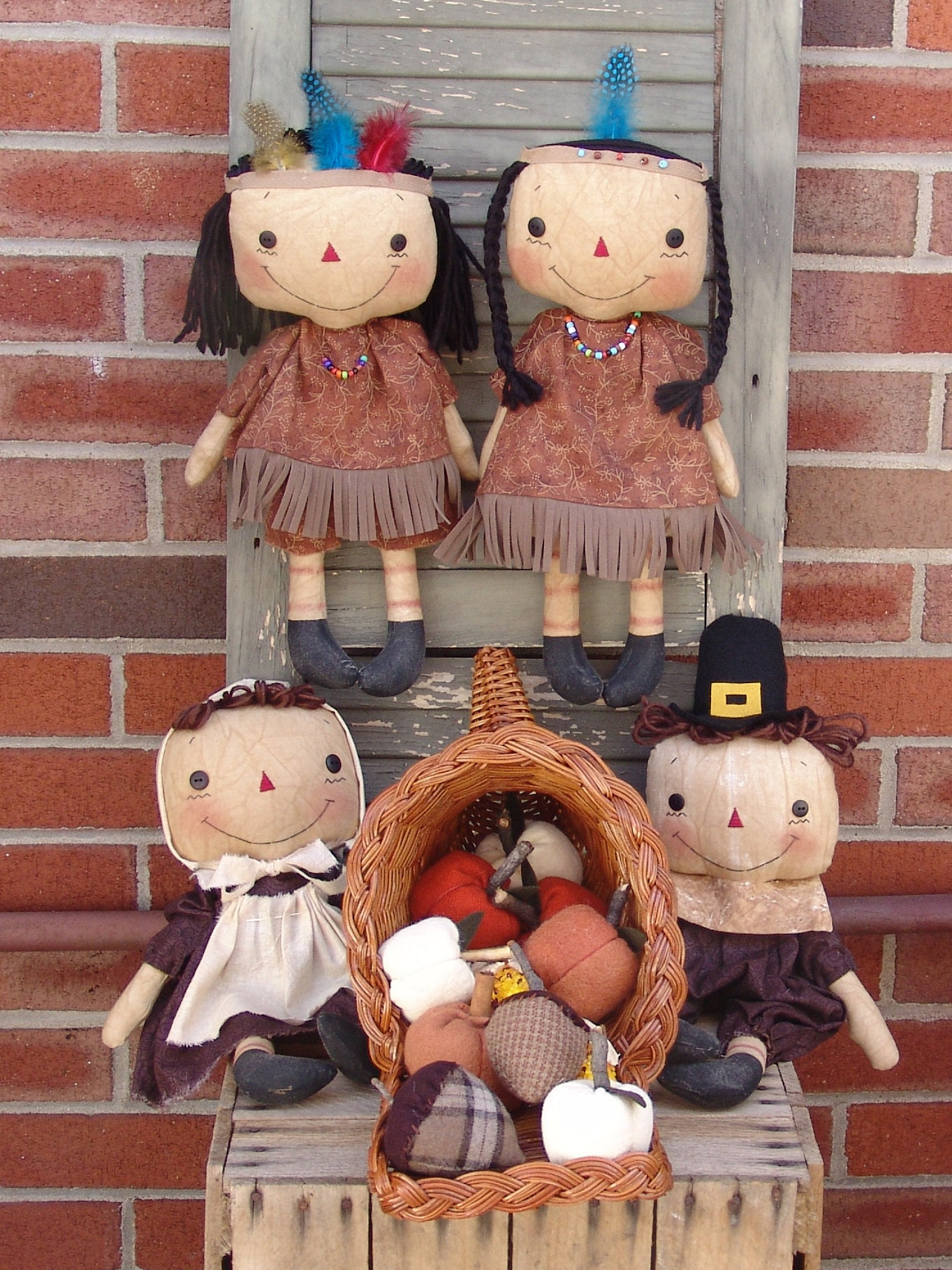 Primitive Pilgrims and Native Americans Thanksgiving Pattern Harvest ...