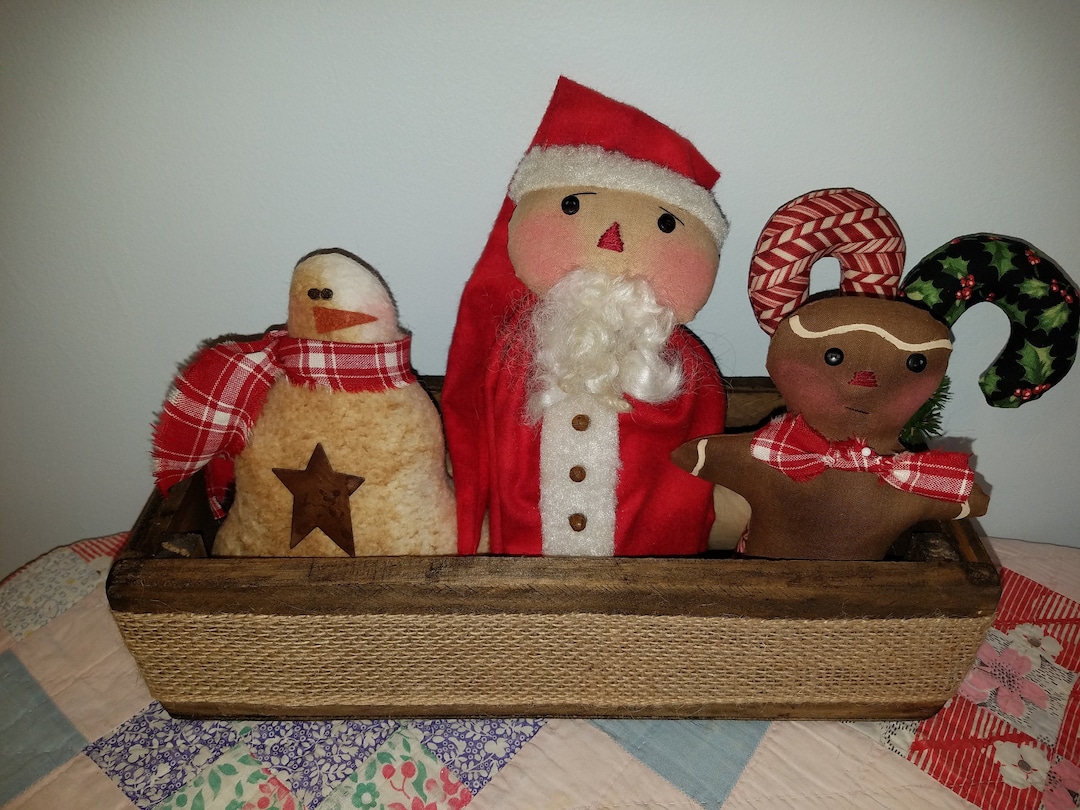 Farmhouse Christmas Doll Set Pattern, Santa Gingerbread, DIY Sewing ...