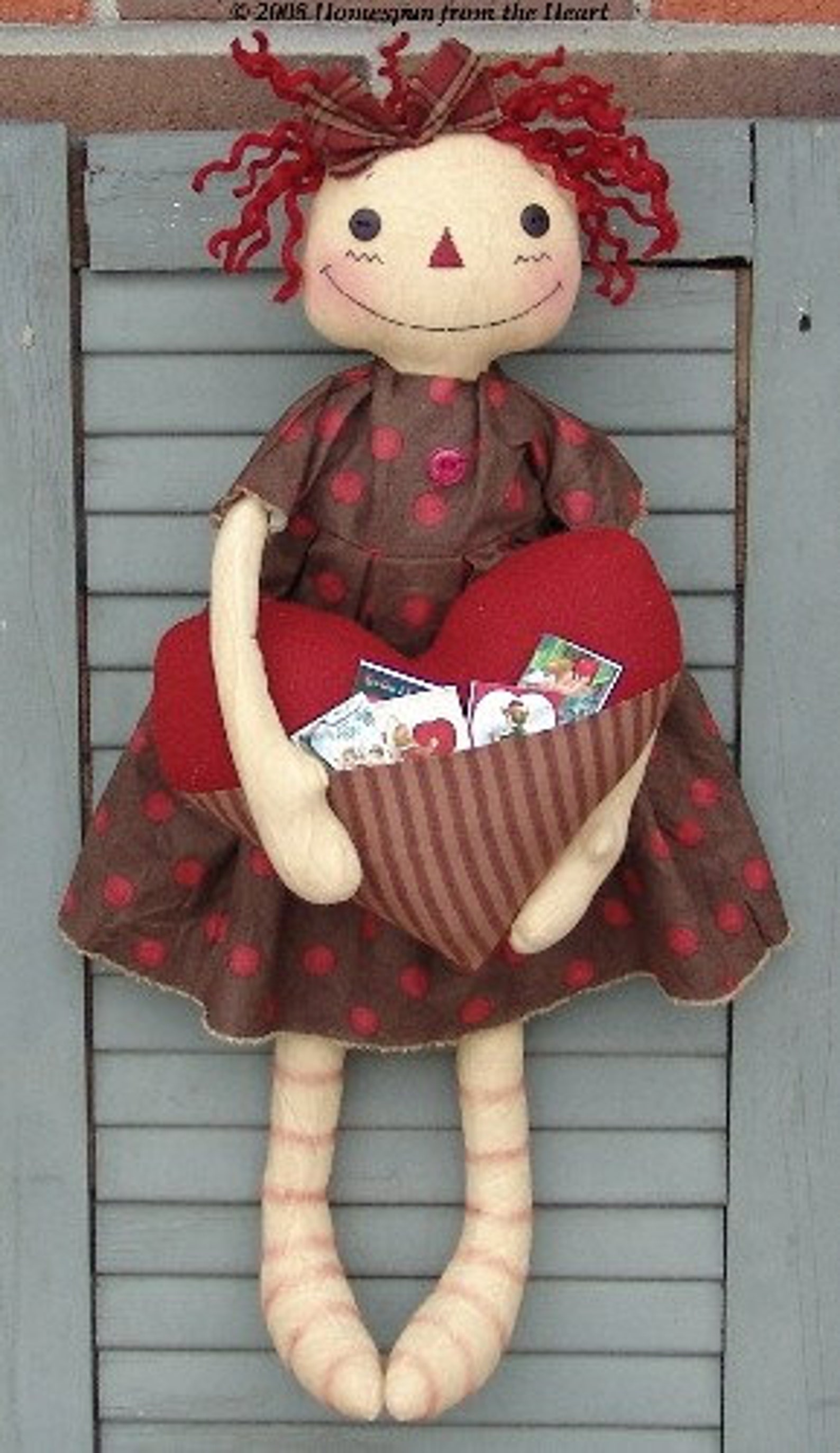 Primitive Cloth Doll Pattern, Raggedy With Heart, Valentine Pattern ...