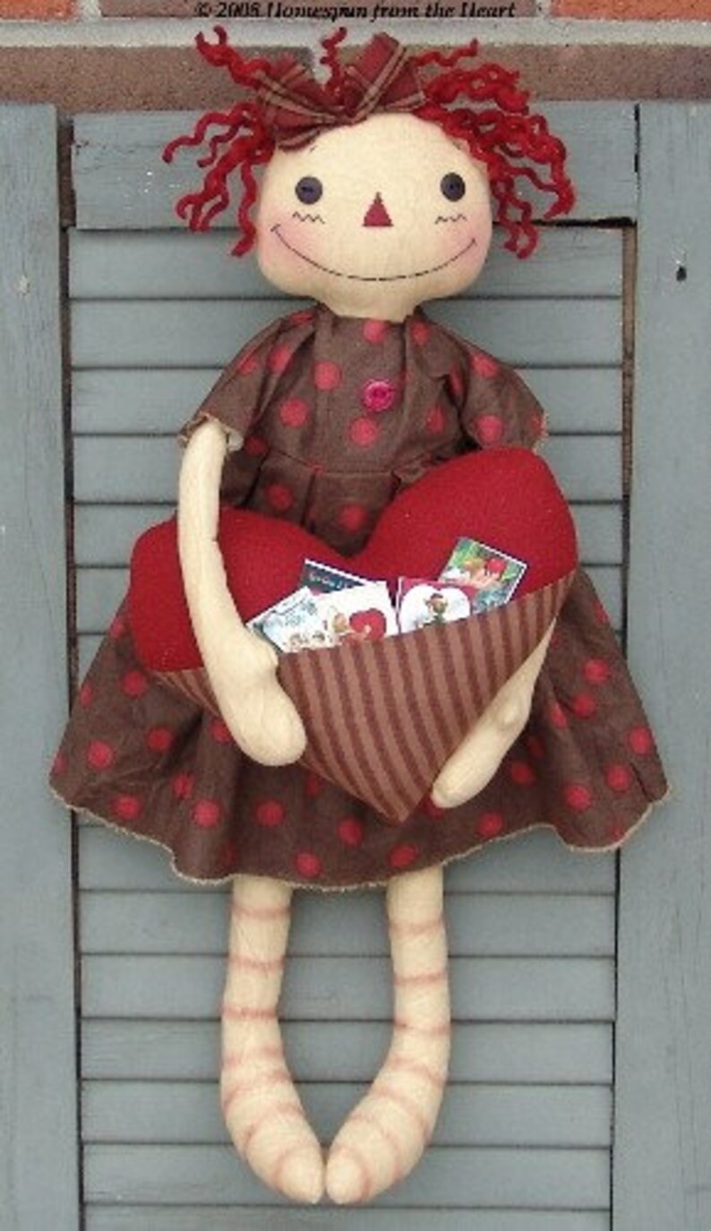 Primitive Cloth Doll Pattern, Raggedy With Heart, Valentine Pattern ...