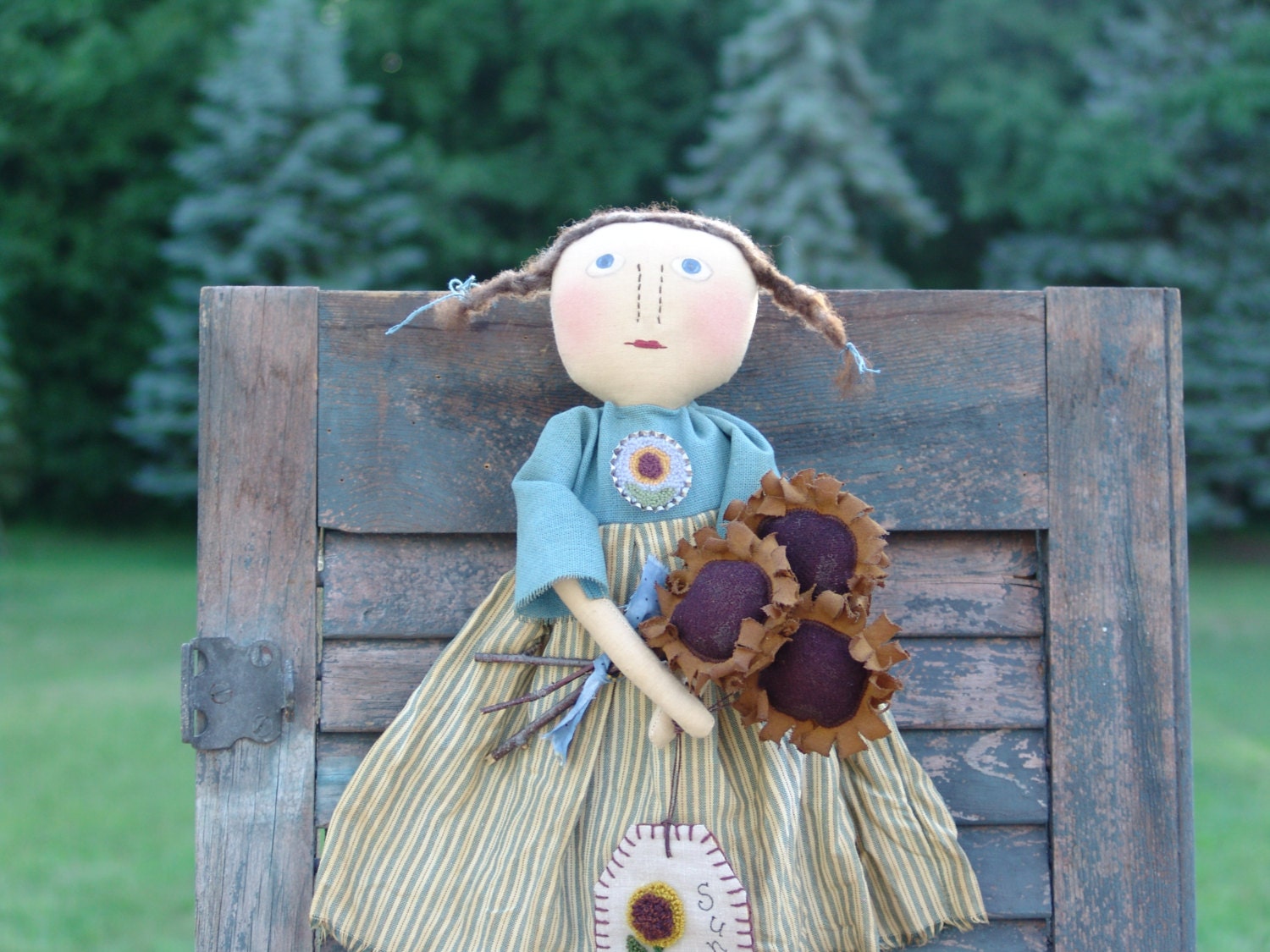 Primitive Cloth Doll Pattern Sunny Doll With Sunflowers Folk - Etsy