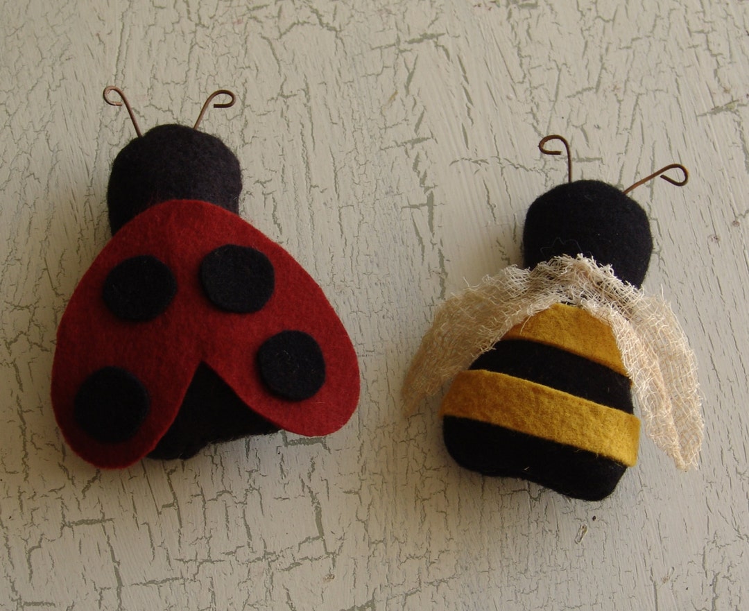 Lady Bug and Bee Ornament Pattern for Primitive Tree, Woolfelt Pattern ...