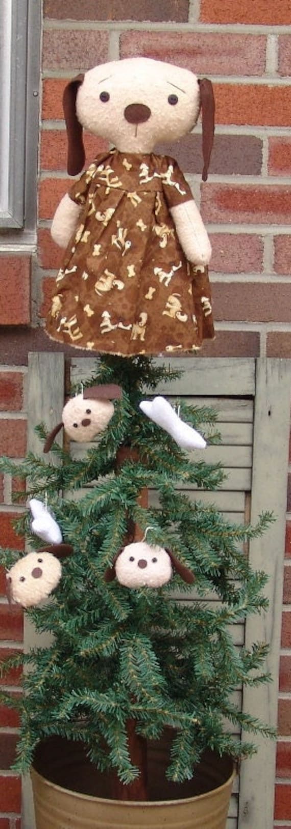 Primitive Dog Doll Tree Topper With Ornaments Sewing Pattern | Etsy